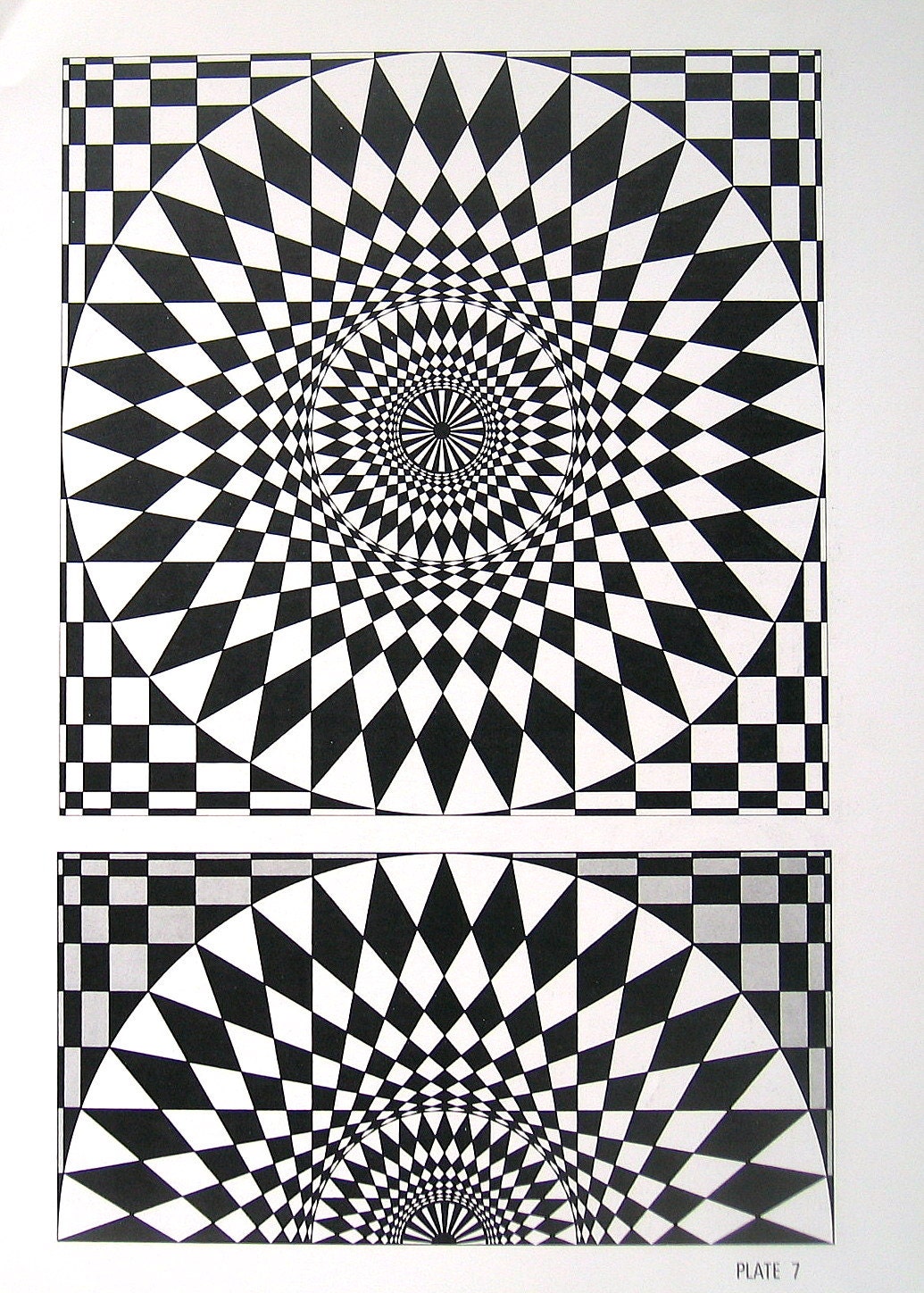 Optical Illusion Geometric Shapes Black and White 1970