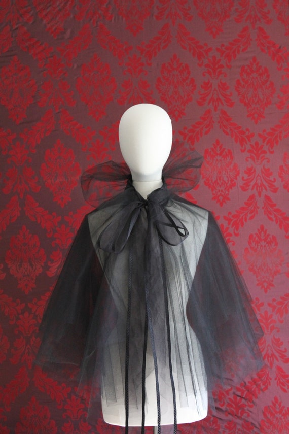 Items similar to Black Tulle Cape. - Layered Tulle Cape with Silk ...