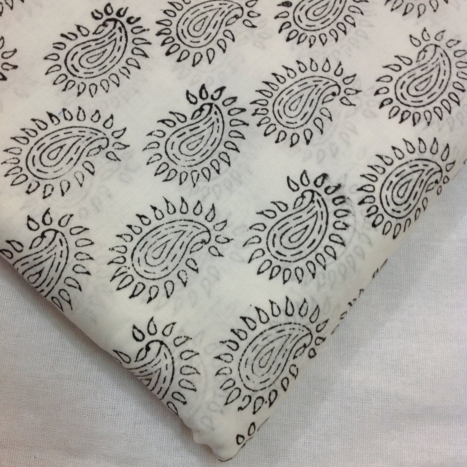 Block Print Fabric Indian Organic Cotton Black and White