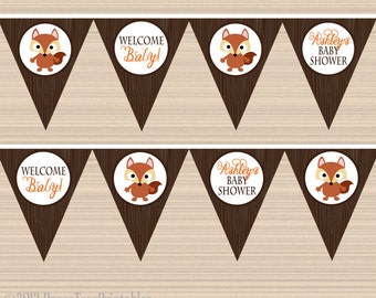 Fox Baby Shower Digital Pennant Banner, Woodland Collection