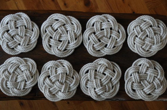 Items similar to Nautical Cotton Rope Coasters - Nautical Decor - Rope ...