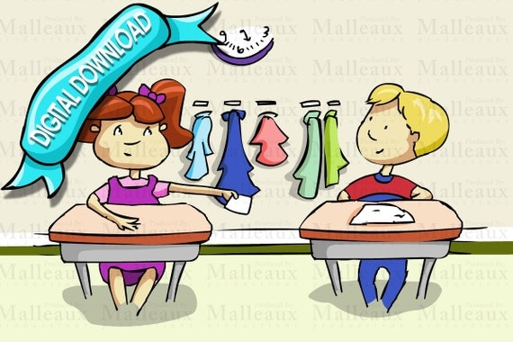 Items similar to Cartoon Girl Passing Note to Boy Sitting at School ...