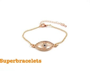 Evil Eye Bracelet - Rose Gold/silver Tone Chain Bracelet with Cubic ...