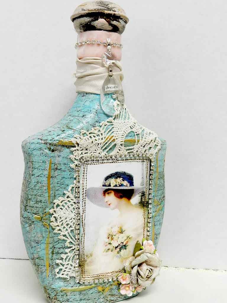 Altered Art Bottle Vintage Bottle by shabbycottagestudio on Etsy
