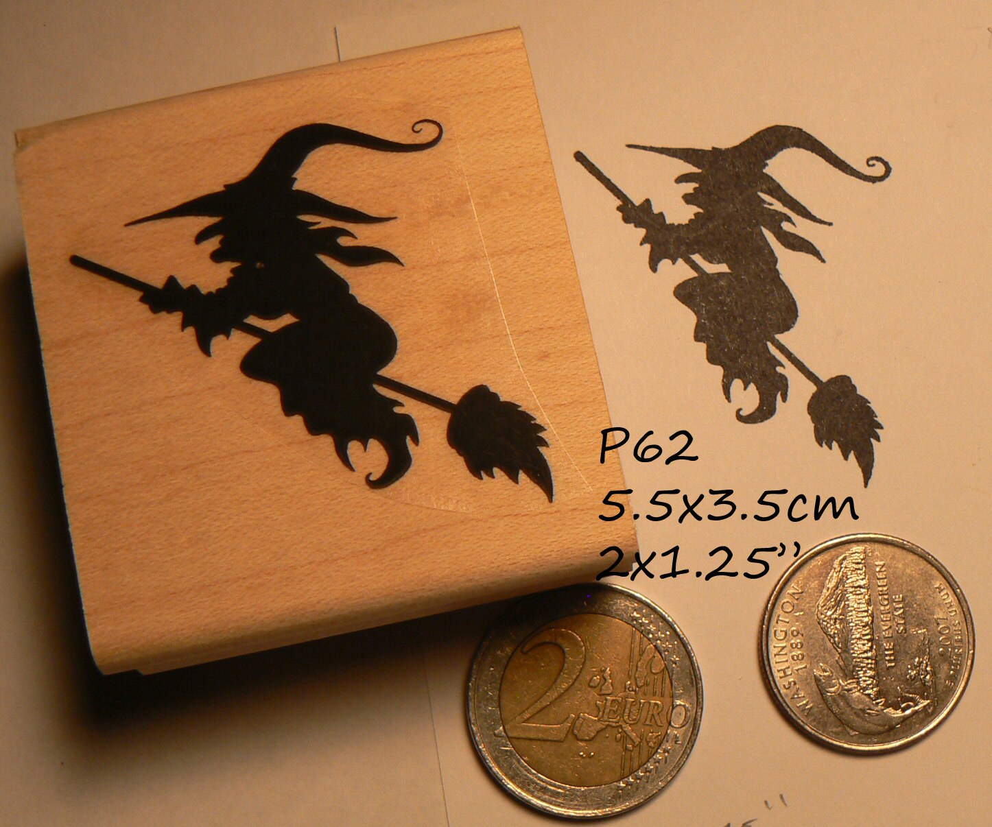 Witch on broom rubber stamp P60