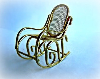 Vintage Metal Miniature , Brass Rocking Chair 1970s , High polished finish