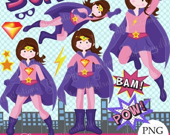 80% OFF SALE Superhero girl clipart pink purple -digital png clipart ...
