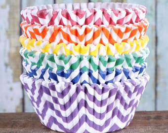 Classic Rainbow Chevron Cupcake Liners, Rainbow Party Liners ...