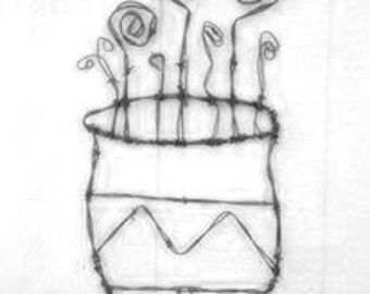 Southwestern Style Planter With Flowers Barbed Wire Art Wall Decor ...