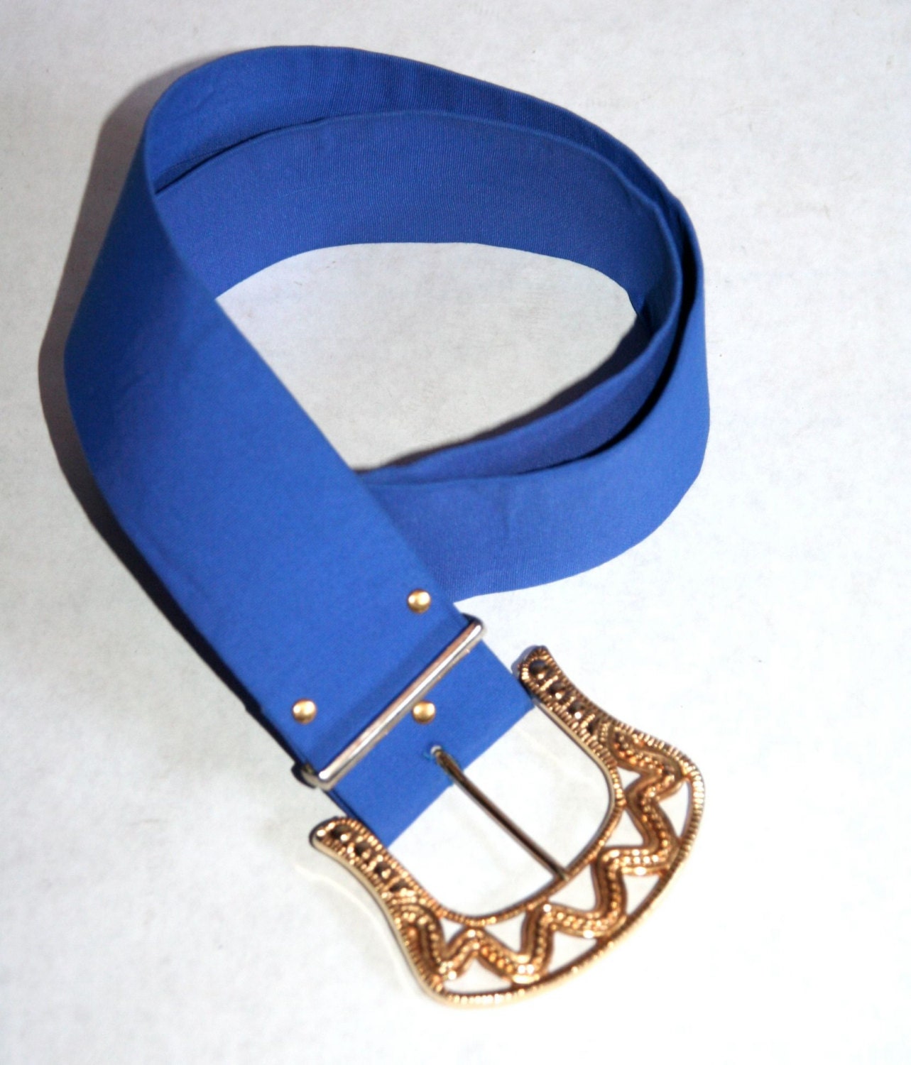 Cool Vintage Retro Royal Blue Belt with Gold Buckle- Size 32- 36 ...