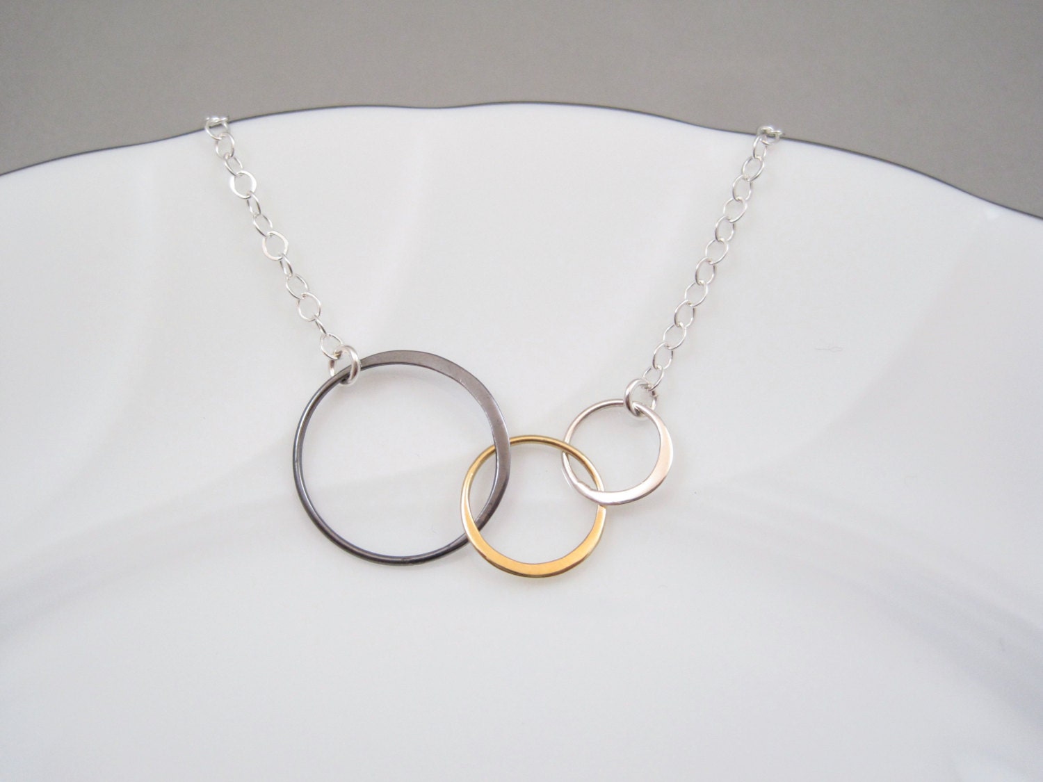 Mixed Metal Three Circle Necklace Triple by prettytwistedjewelry