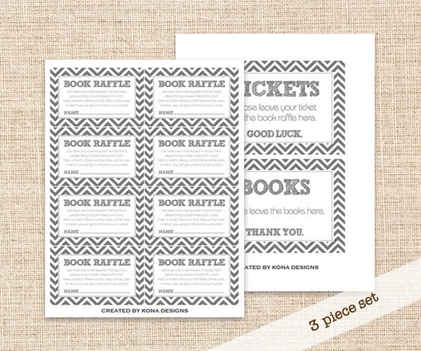 Grey Chevron Book Raffle Ticket for a Baby Shower Book