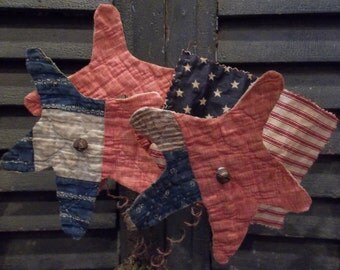 Primitive Americana Decoration - Quilt Stars and Flag in Vintage Wood Spool