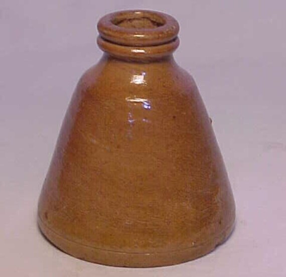 c1880s Stoneware Salt Glaze Conical Cone Cork Top Inkwell Ink