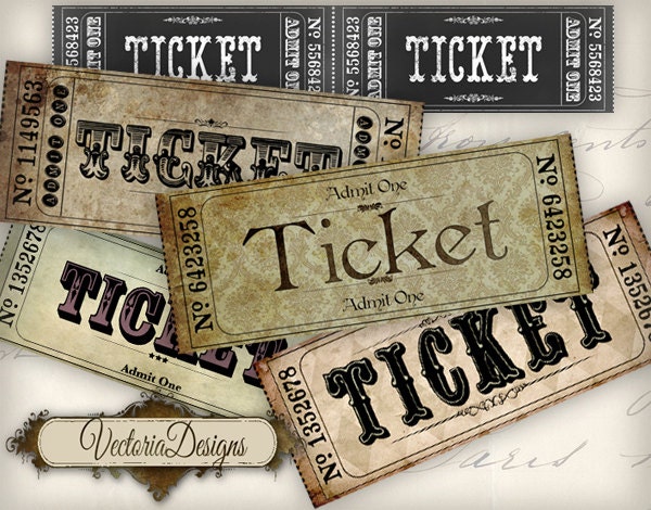 Vintage Tickets Strips instant download printable images