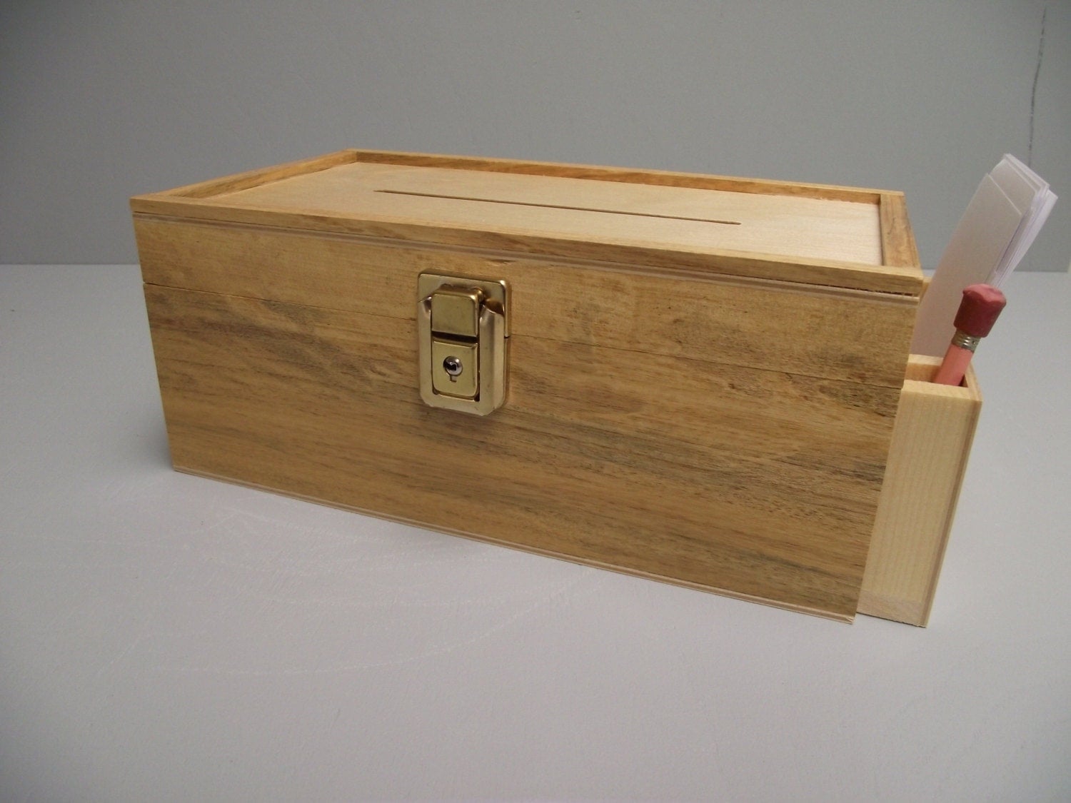 Suggestion Box with Side Pocket Reclaimed Wood with Slot Key