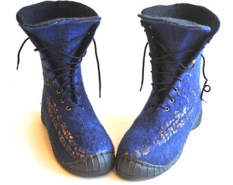 Felted boots from softest merino wool made to order red