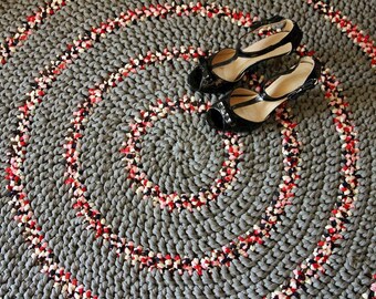 Round Rug, T-shirt yarn, Knitted Rug, Handmade Crochet Rug, Heavy Carpet