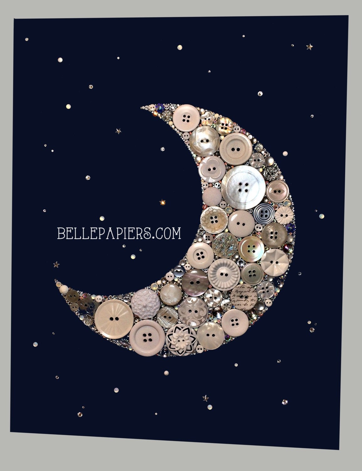 SALE Usually 199 8x10 Button Art Crescent Moon and by BellePapiers