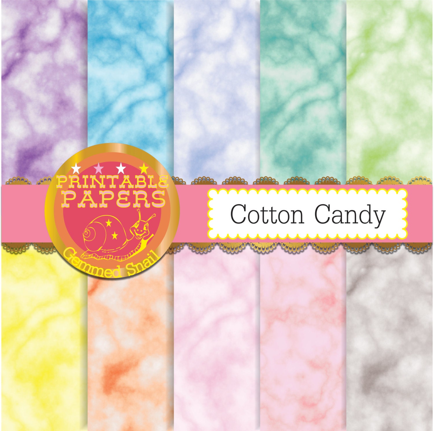 Cotton candy digital paper pink green blue yellow by GemmedSnail