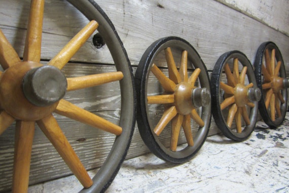 Matched Set of 4 Antique Wood Industrial by TheOldTimeJunkShop