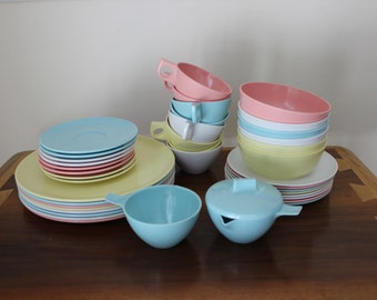 Large LOT of Melmac Dishes, Multi colored Melmac Dishware, Glamping ...