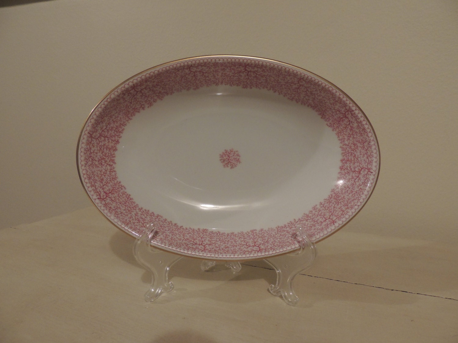 Vintage Furstenberg Porcelain Oval Vegetable BOWL Pink Fern Design Made ...