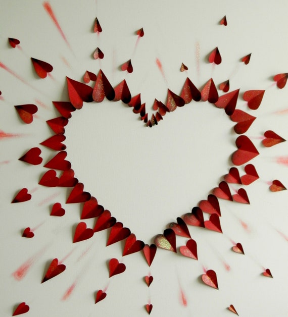 Items similar to EXPLODING HEART X L Red ove Heart Canvas Statement ...