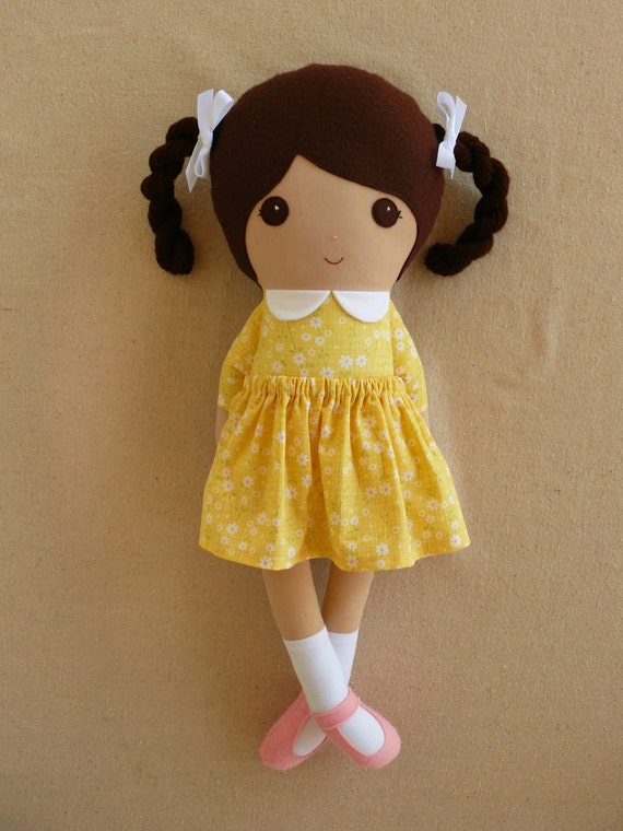 Large Fabric Doll Rag Doll Brown Haired Girl With Braids In