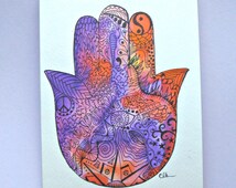 Watercolor card, (No. 6), Zentangle Hamsa Hand, Hamsa Hand, Hamsa ...