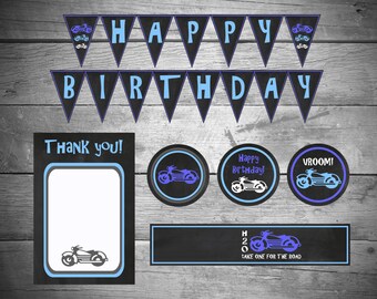 Motorcycle Birthday Party Package including Banner, Cupcake Circles ...
