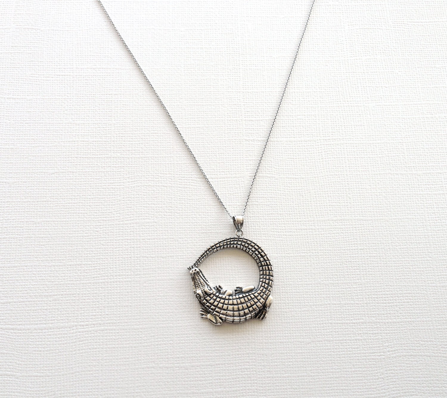 Alligator Necklace in Sterling Silver Crocodile Jewelry