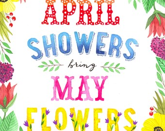 April Showers Bring May Flowers Illustration - Vertical