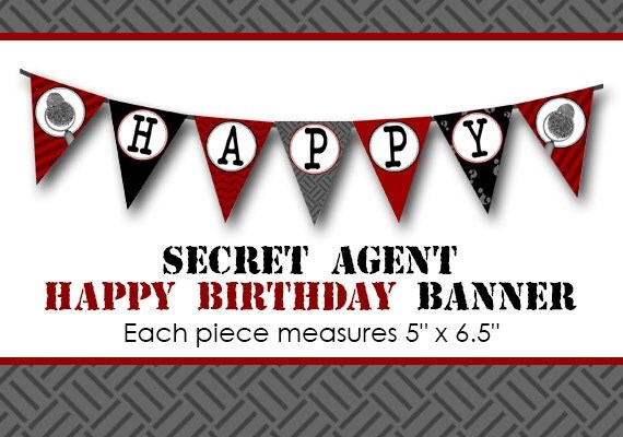 Secret Agent Happy Birthday Banner Instant by FeelsLikeAParty