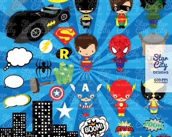 Superhero Clipart for scrapbooking, Superhero Graphics, vector art ...