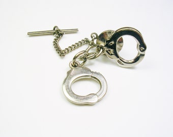 Vintage Handcuffs Tie Tack Pin silver tone Police Gift Prison Guard Men ...