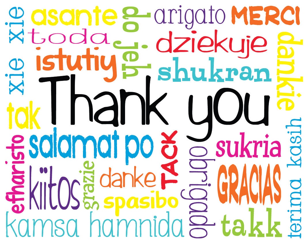Multilingual Thank You Cards set of 10 cards & envelopes