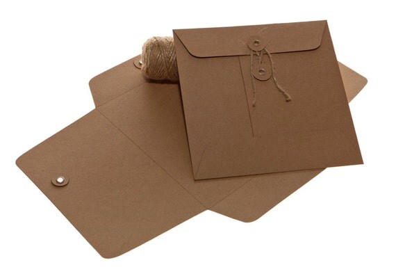 String Tie Envelopes Brown Kraft x 10 155mm square size
