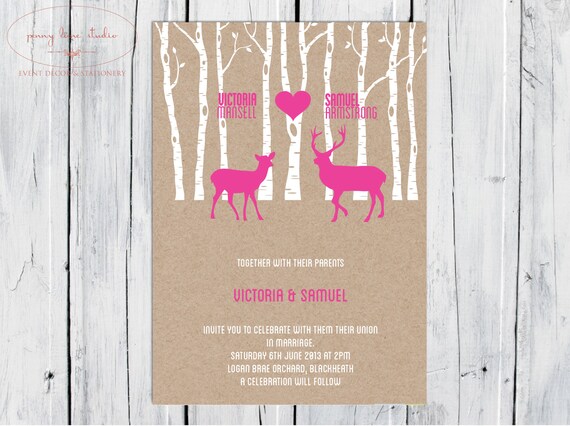 Items similar to My lovely deer invitation on Kraft Stock, Wedding ...