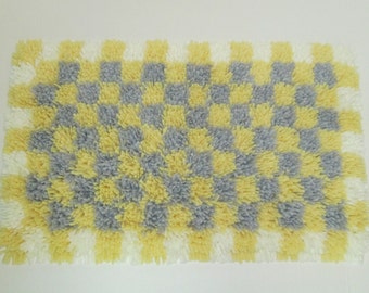 Yellow and Gray Shag Rug--Fleece Nursery Rug, Mat--Yellow, Gray, Cream ...