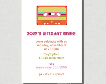 Retro Cassette - Printable Invitation - Digital File - Birthday, Sweet ...