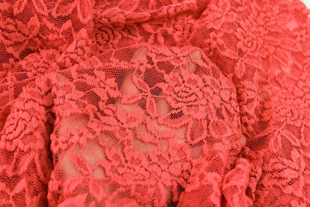 Corallish Scalloped Lace Fabric by the Yard Wedding Bridal