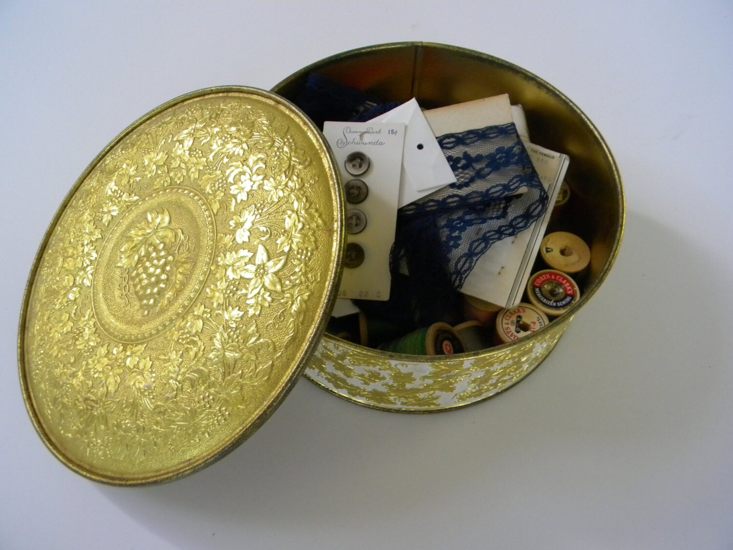 Vintage Guildcraft New York Mid Century Candy Tin, Golden Embossed Tin ...