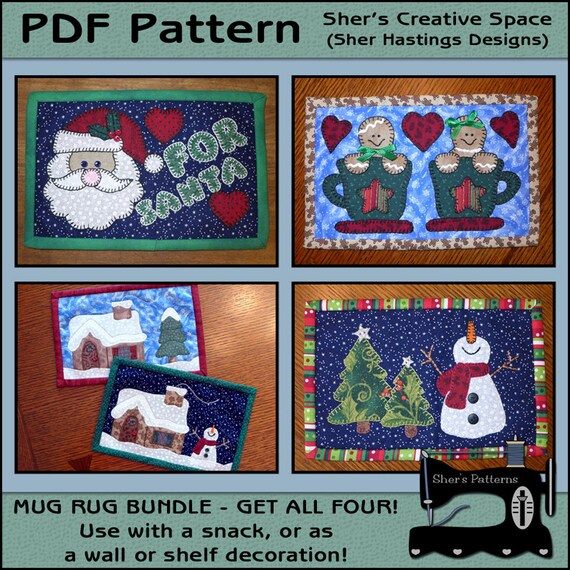 PDF Pattern for Christmas Mug Rug Bundle Vol by ShersPatternShop