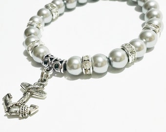 Anchor Bracelet / Nautical Jewelry / Anchor Pearl/ Anchor Jewelry ...