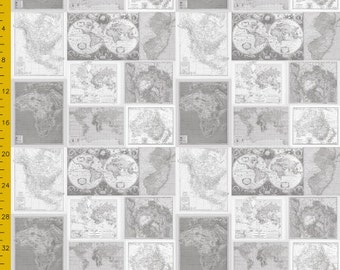 Fabric Yardage - Grey shades Instant Quilt with many maps - yardage of ...