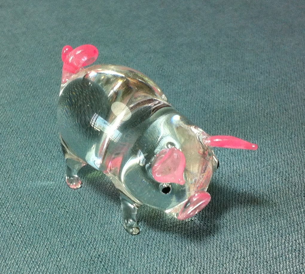 Hand Blown Glass Pig Pork Piglet Animal Cute Transparent Pink