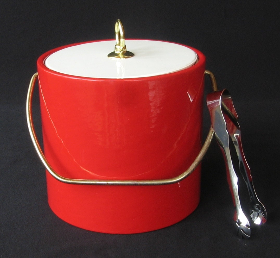 Vintage Retro Ice Bucket – Red Patent Leather Vinyl Barware, Mid ...