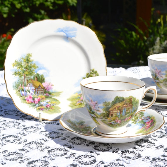 Vintage English Bone China Tea Set Trio By Royal Vale