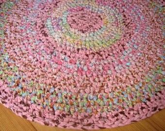Crochet Rag Rug, Pink and Pastels Round Rag Rug, 36" Crocheted Round ...
